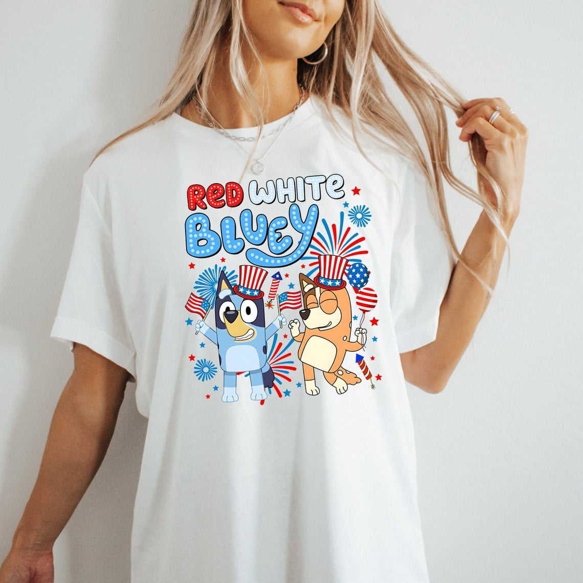 Bluey Retro Red White Bluey, 4Th Of July Patriotic Shirt, Usa Flag ...