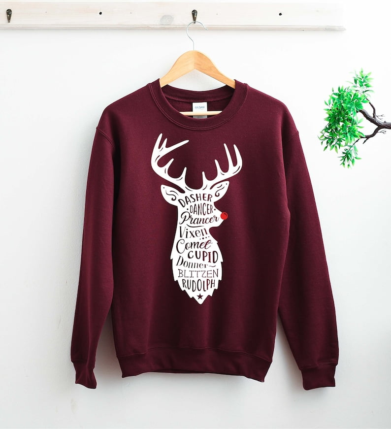 Bluey Santa's Red Nose Reindeers Sweatshirt |Dasher Prancer Vixen Comet ...