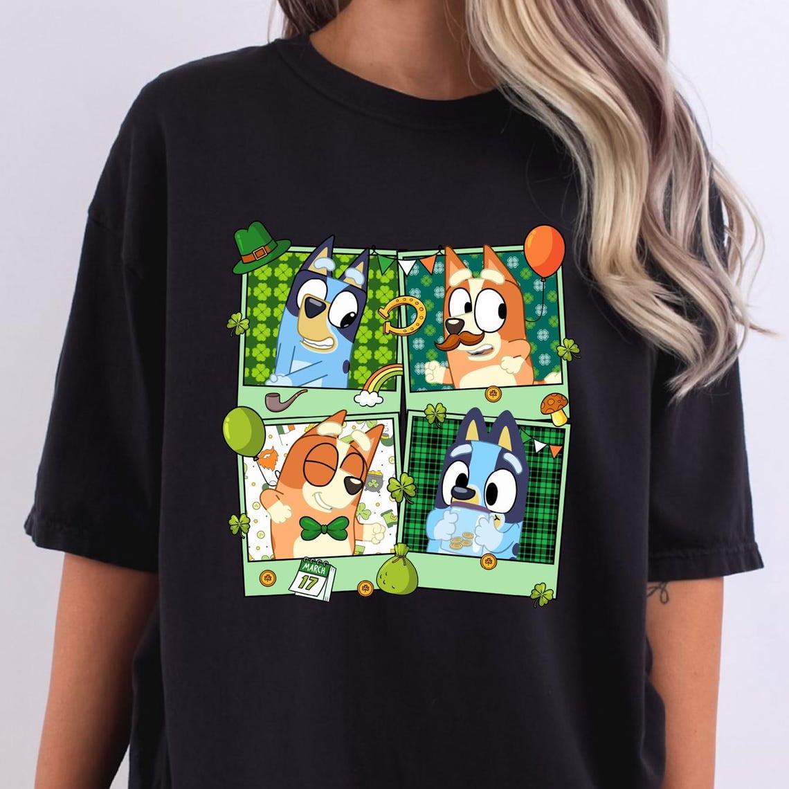 Bluey St. Patrck'S Day Cartoon Bleu Dog T-Shirt, Fun Irish Celebration ...