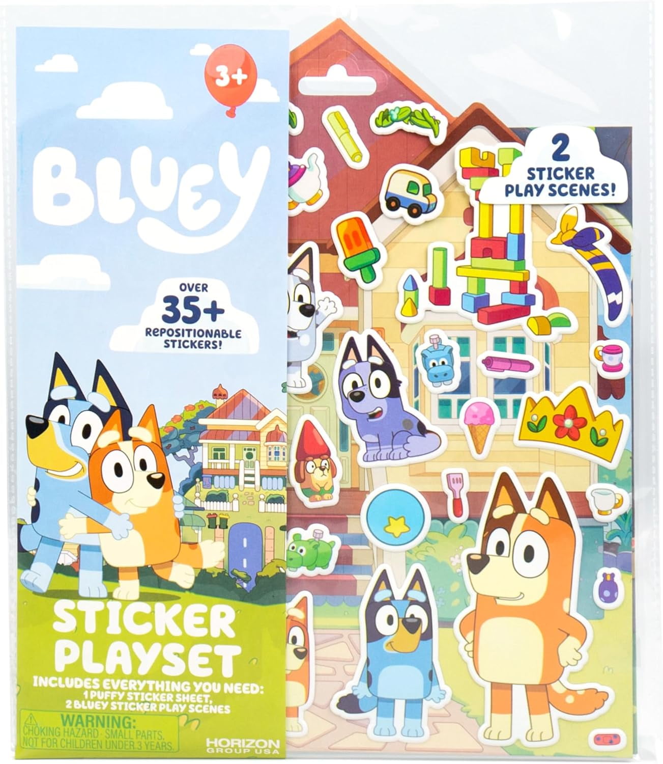 Bluey Sticker Playset, 2 Sticker Play Scenes, 35+ Reusable Puffy Bluey ...
