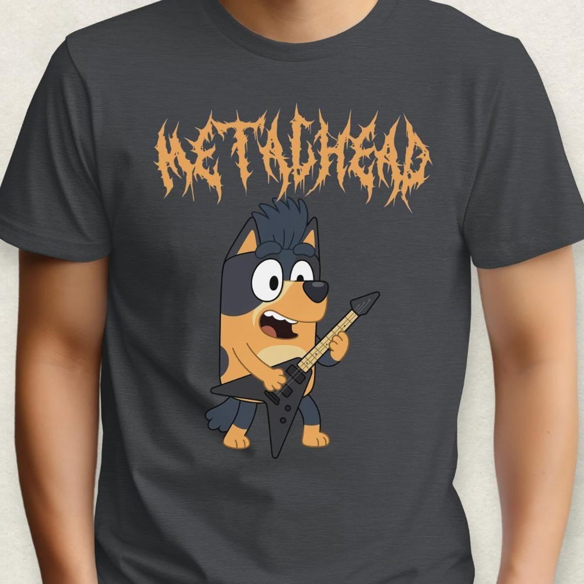 Bluey Style Metalhead Guitar Shirt, Cartoon, Black Metal, Goth Disney ...
