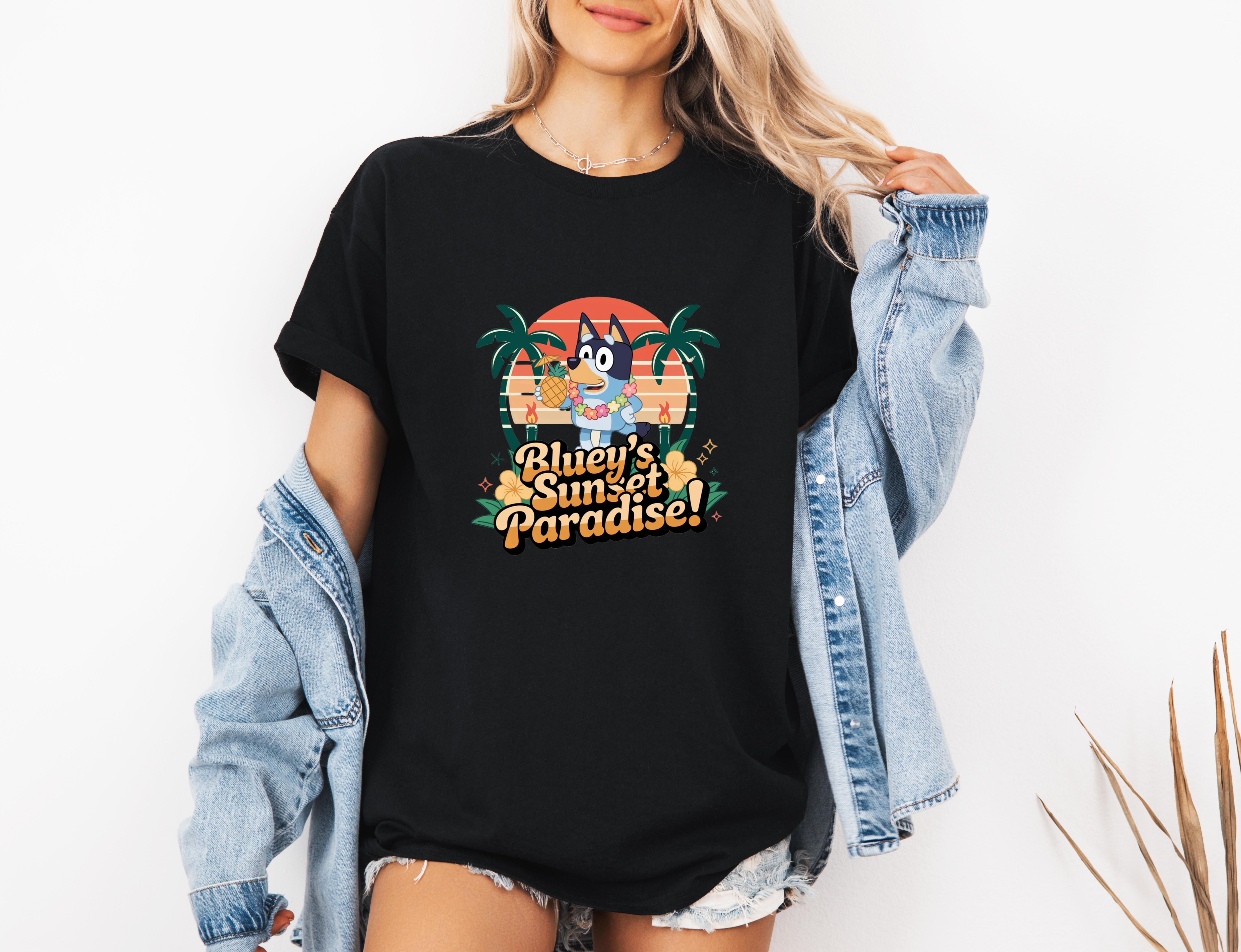 Bluey Sunset Paradise Bluey T-shirt, Tropical Design, Unisex S-5XL ...
