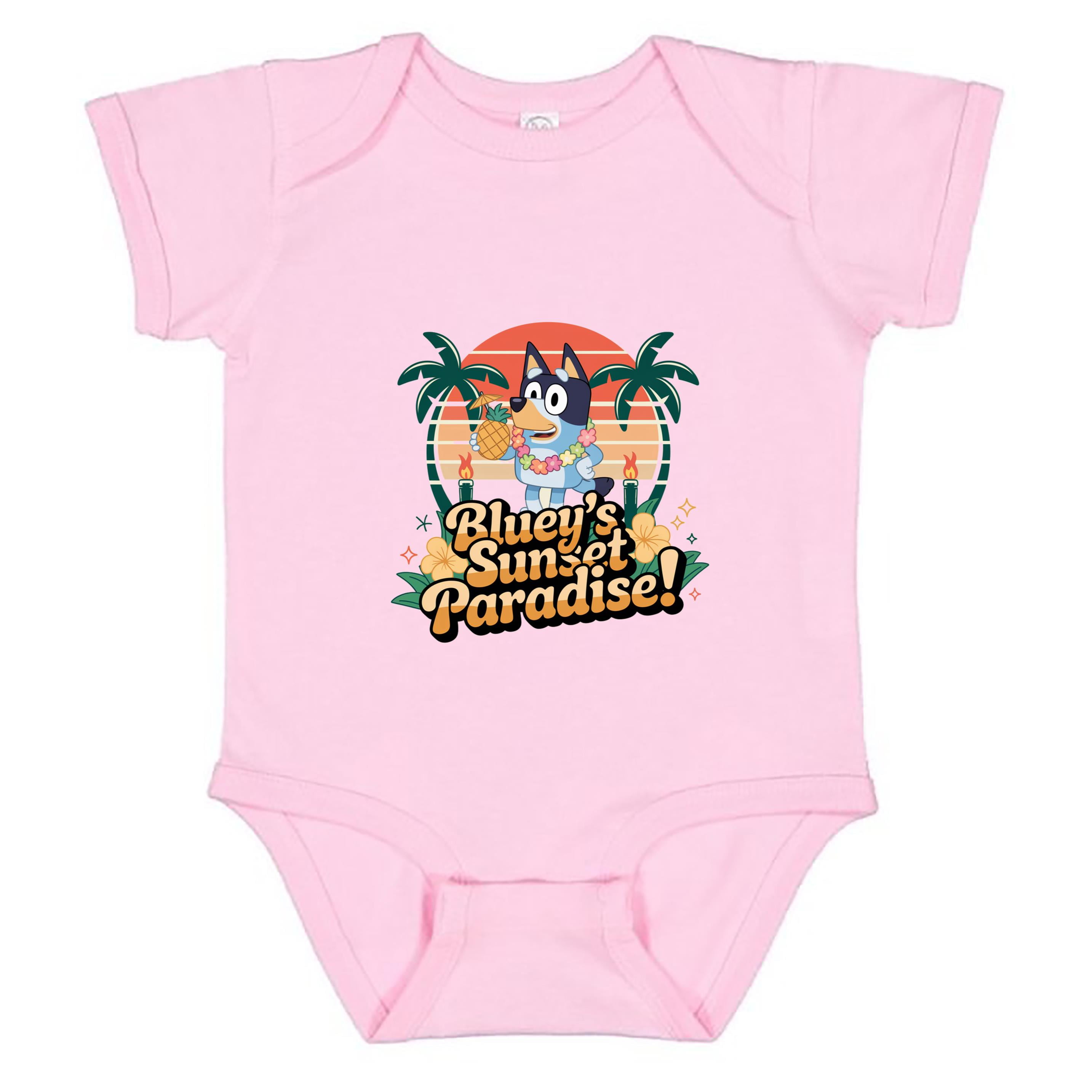 Bluey Sunset Paradise, Relaxing Beach Cartoon Dog, Fun Tropical Print ...