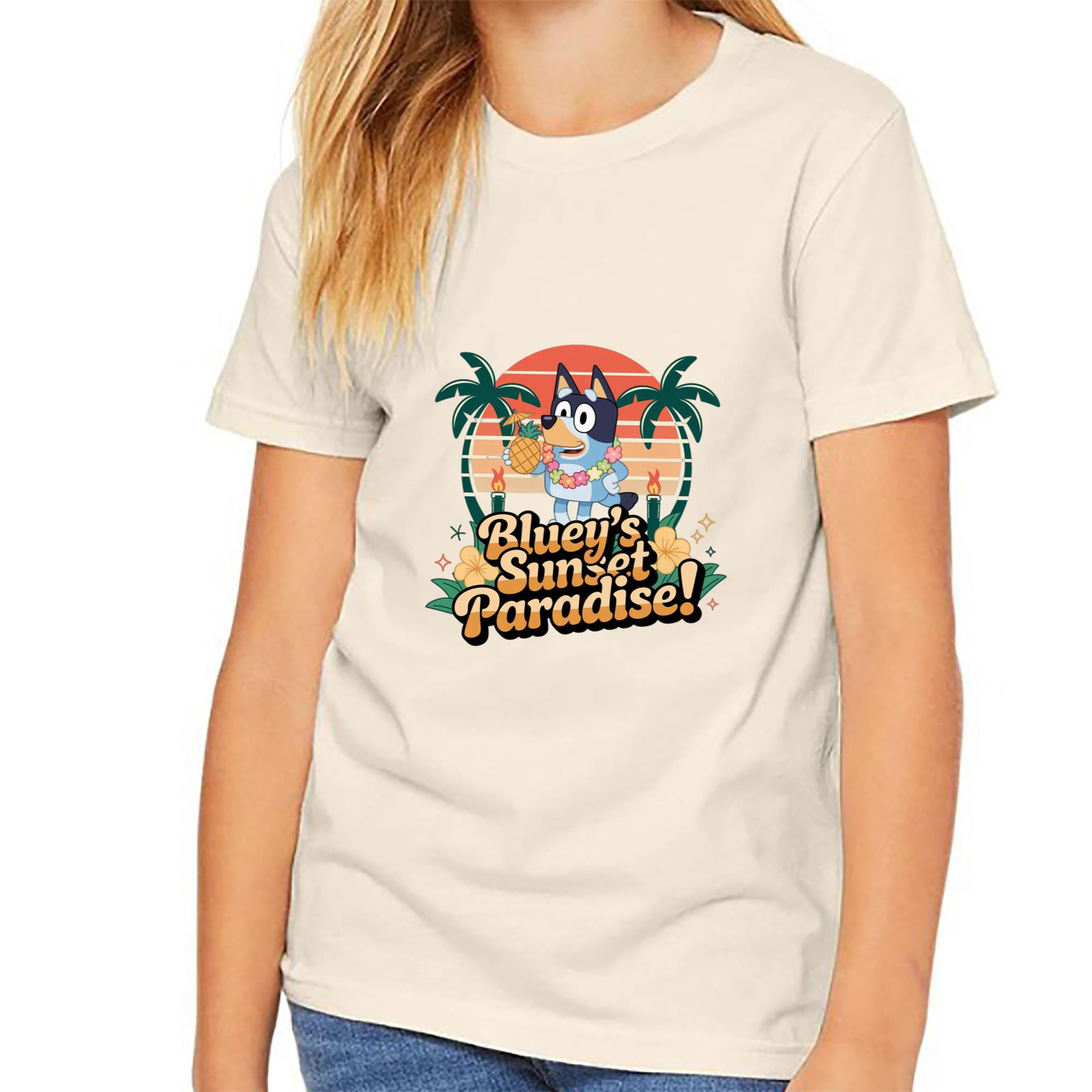 Bluey Sunset Paradise Scene With Cartoon Pup, Warm Tropical Colors For ...