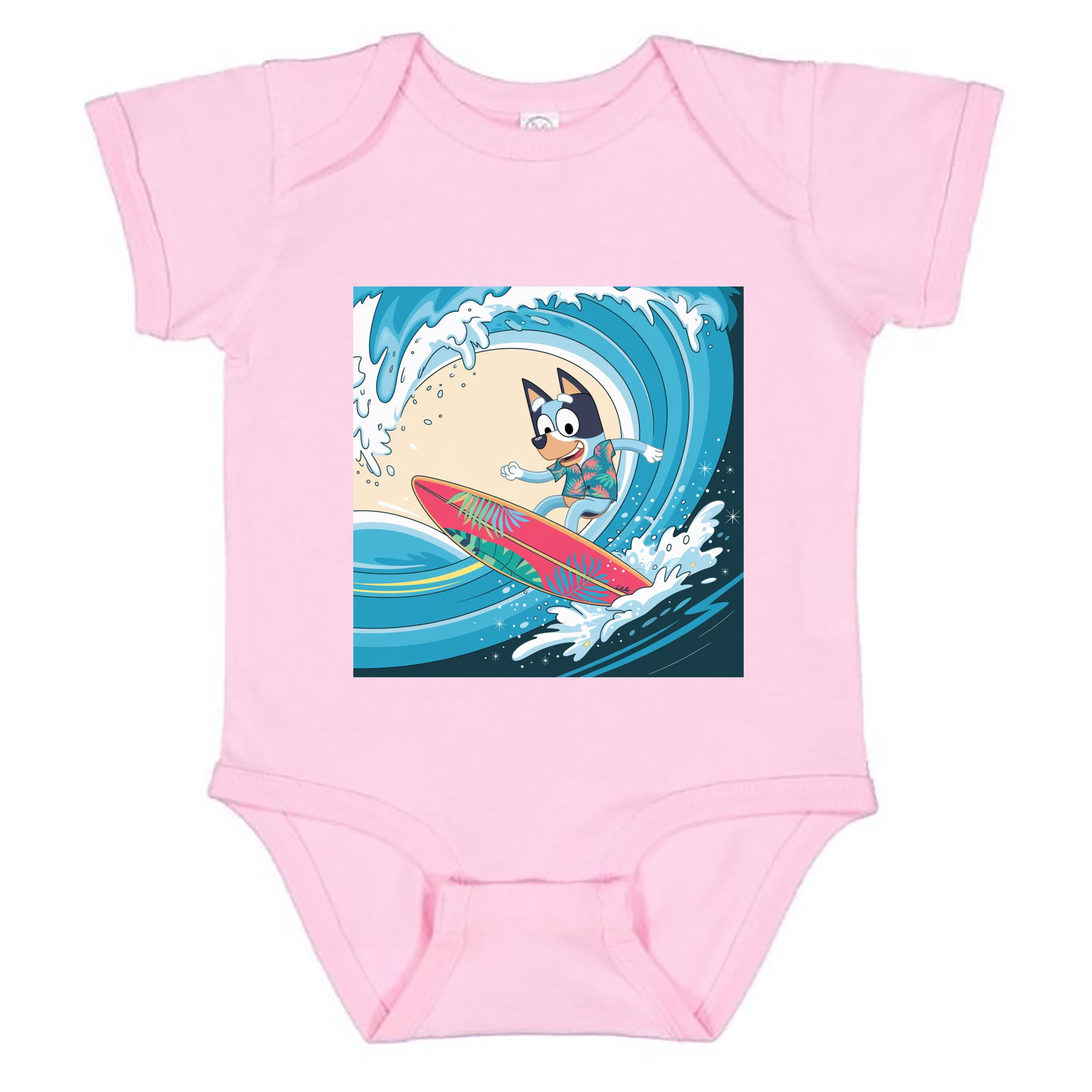 Bluey Surfing Cartoon Dog, Fun Beach Adventure, Playful Wave Print Baby ...