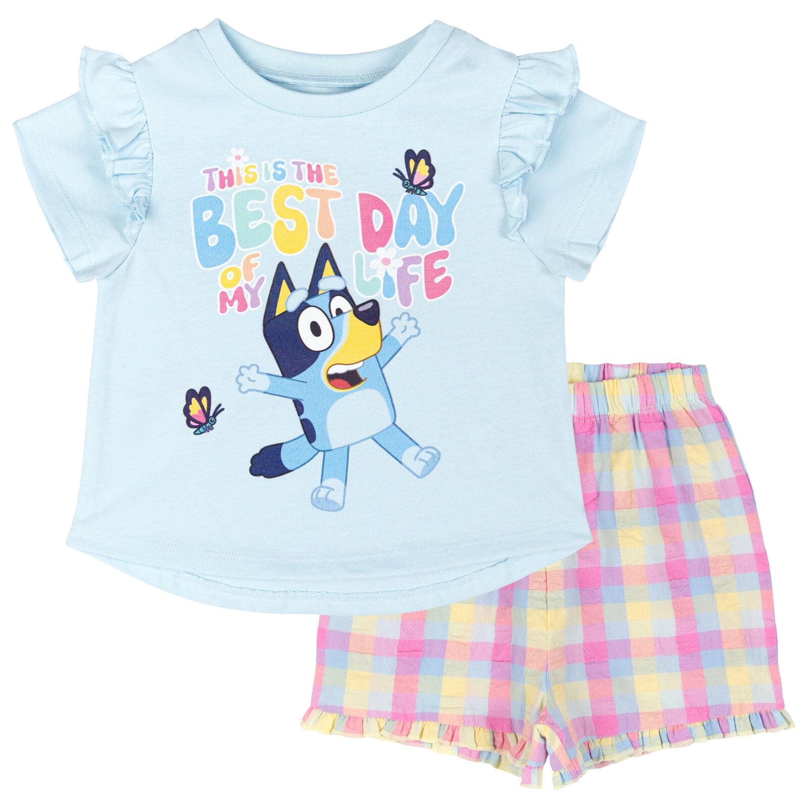 Bluey T-Shirt and Shorts Outfit Set Gingham Toddler to Little Kid ...
