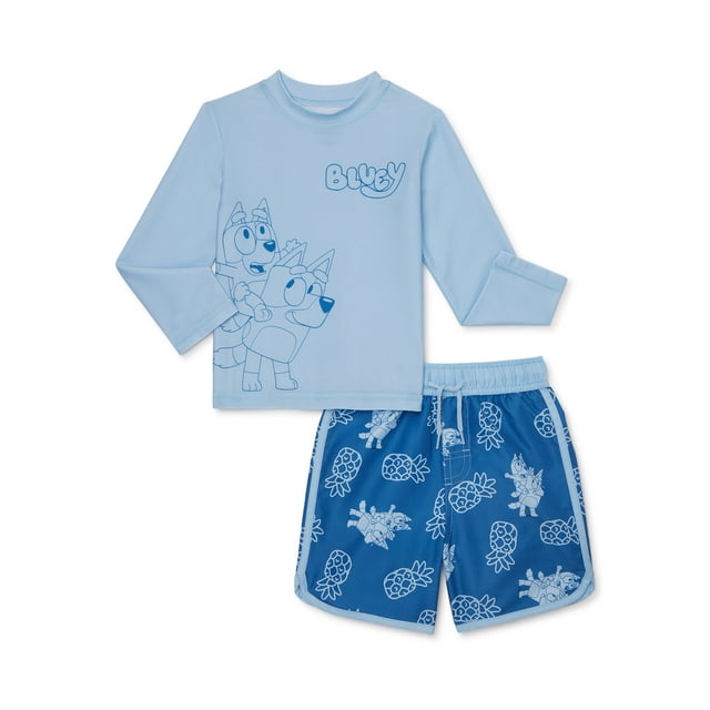 Bluey Boys UPF 50+ Long Sleeve Rashguard and Swim Trunks Set (Toddler ...