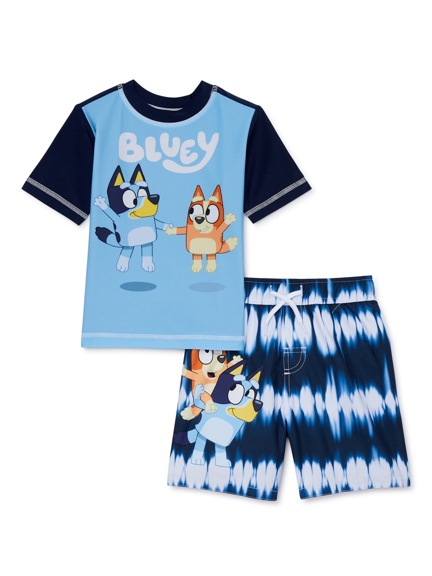 Bluey Toddler Boys Short Sleeve Rashguard & Swim Trunks with UPF 50+, 2 ...