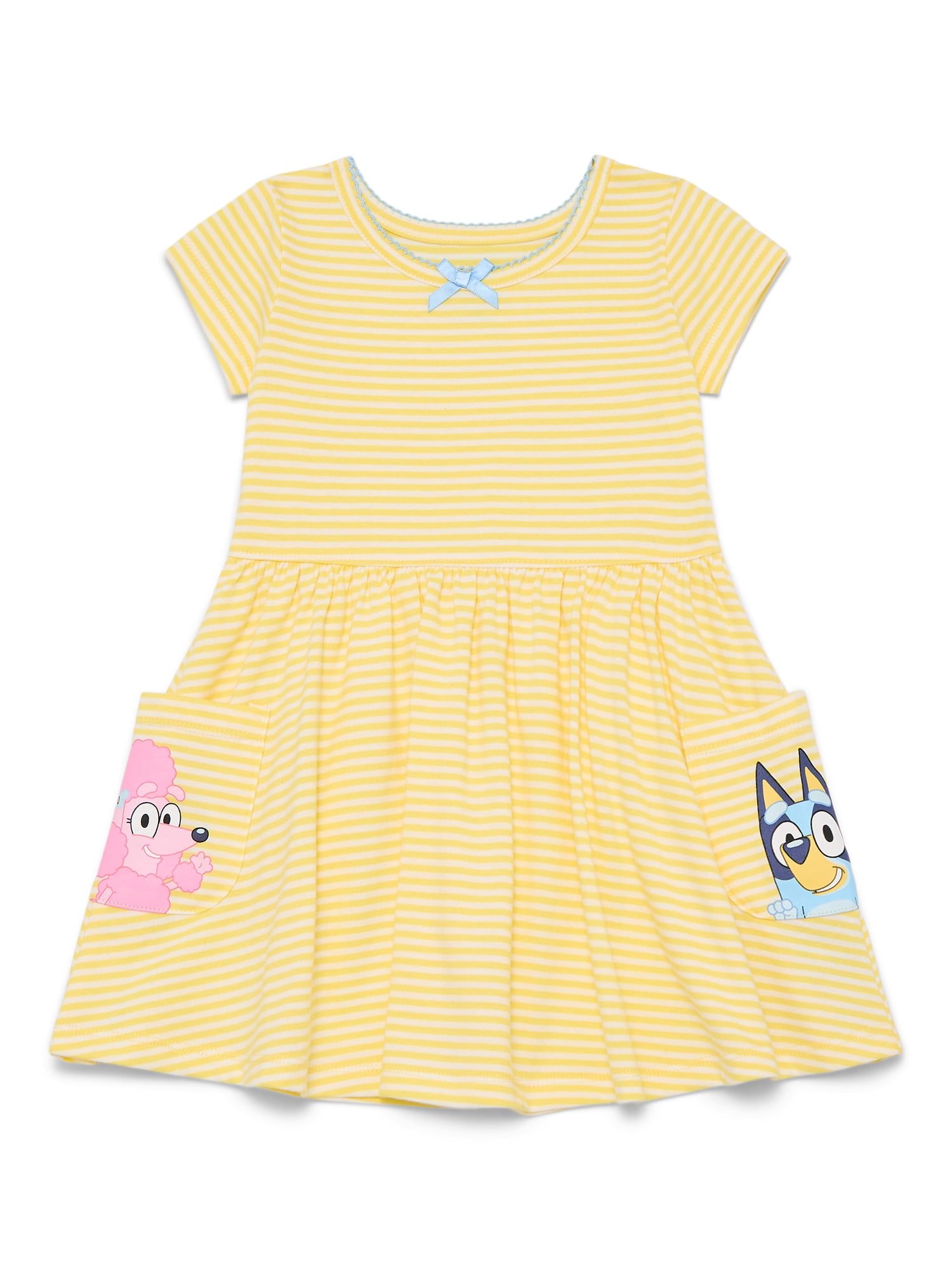 Bluey Toddler Girl Short Sleeve Striped Dress with Graphic Pockets ...