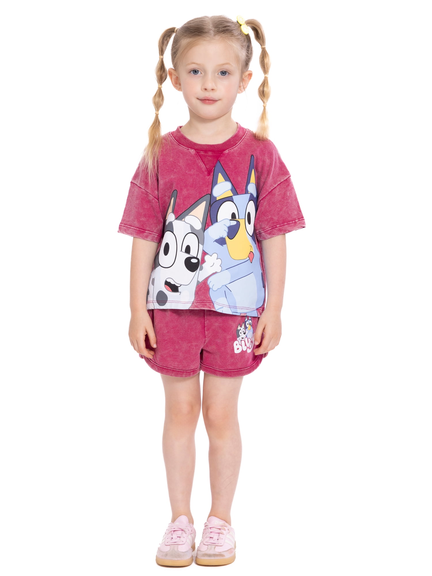 Bluey Toddler Girls Washed Crewneck Graphic Top and Shorts Set, 2-Piece ...