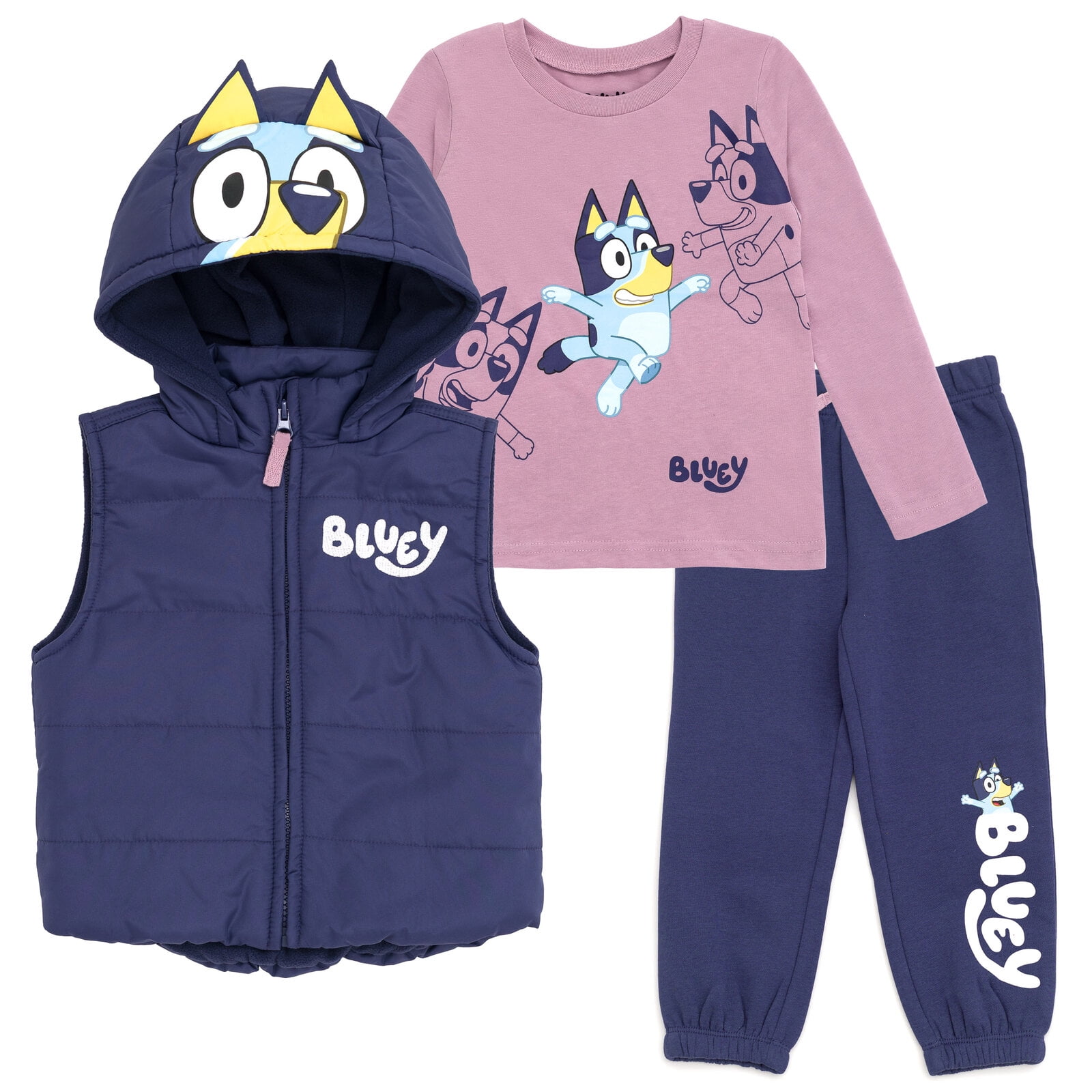 Bluey Toddler Girls Zip Up T-Shirt, Jogger Fleece Sweatpants, 3 Piece ...