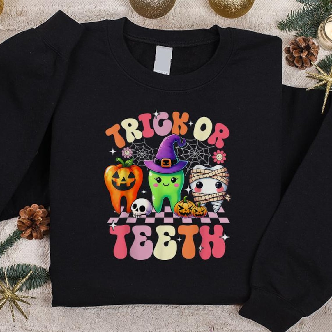Bluey Trick or Teeth Winter Holiday Shirt – Cute Pumpkin, Witch Hat and ...