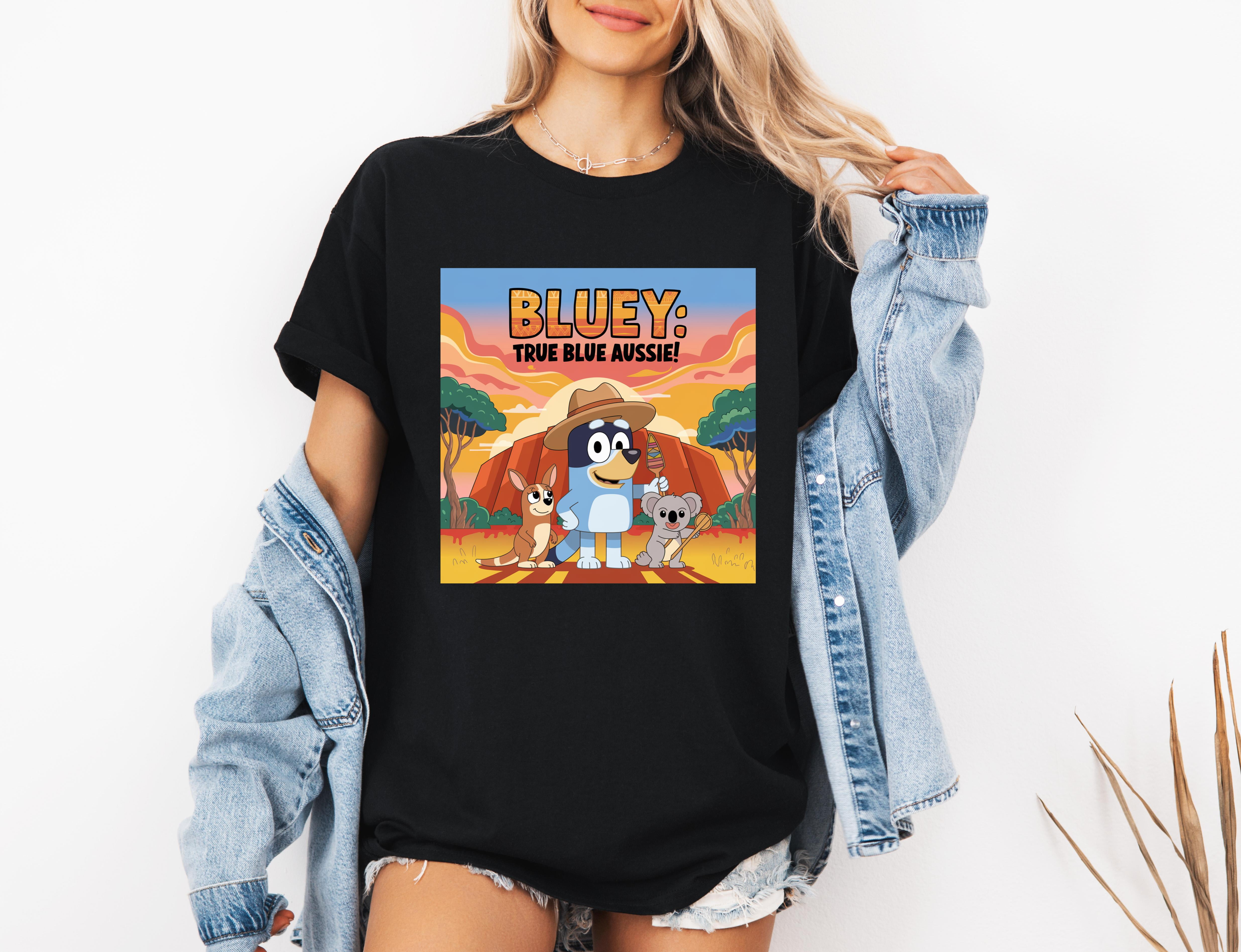 Bluey True Blue Aussie Bluey T-shirt, Uluru & Wildlife Design, Unisex S ...