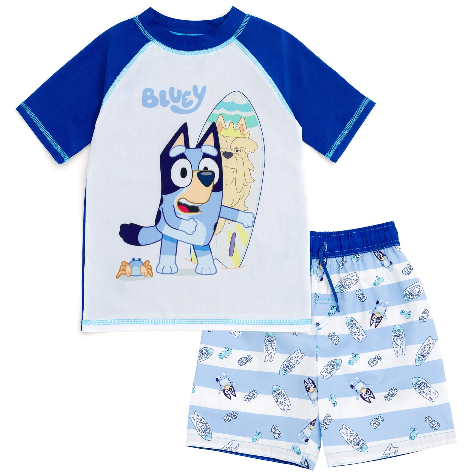 Bluey UPF 50+ Rash Guard Swim Trunks Outfit Set Toddler - Walmart.com