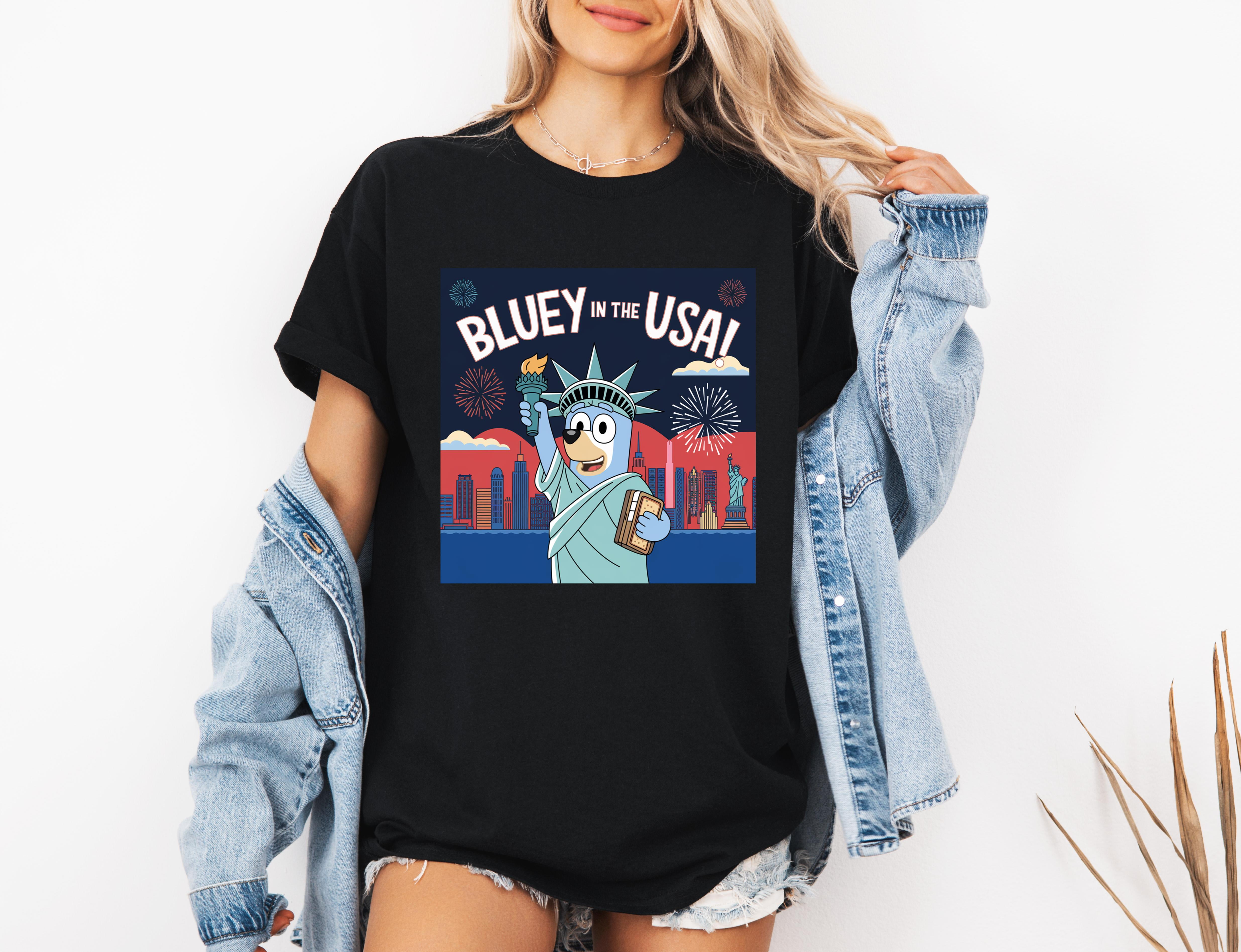 Bluey USA Liberty Bluey T-shirt, Statue of Liberty & Fireworks Design ...