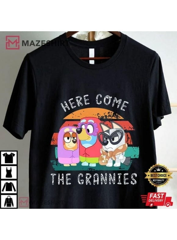 Bluey Unisex Short Sleeves Tee Bluey And Bingo Here Come The Grannies T ...