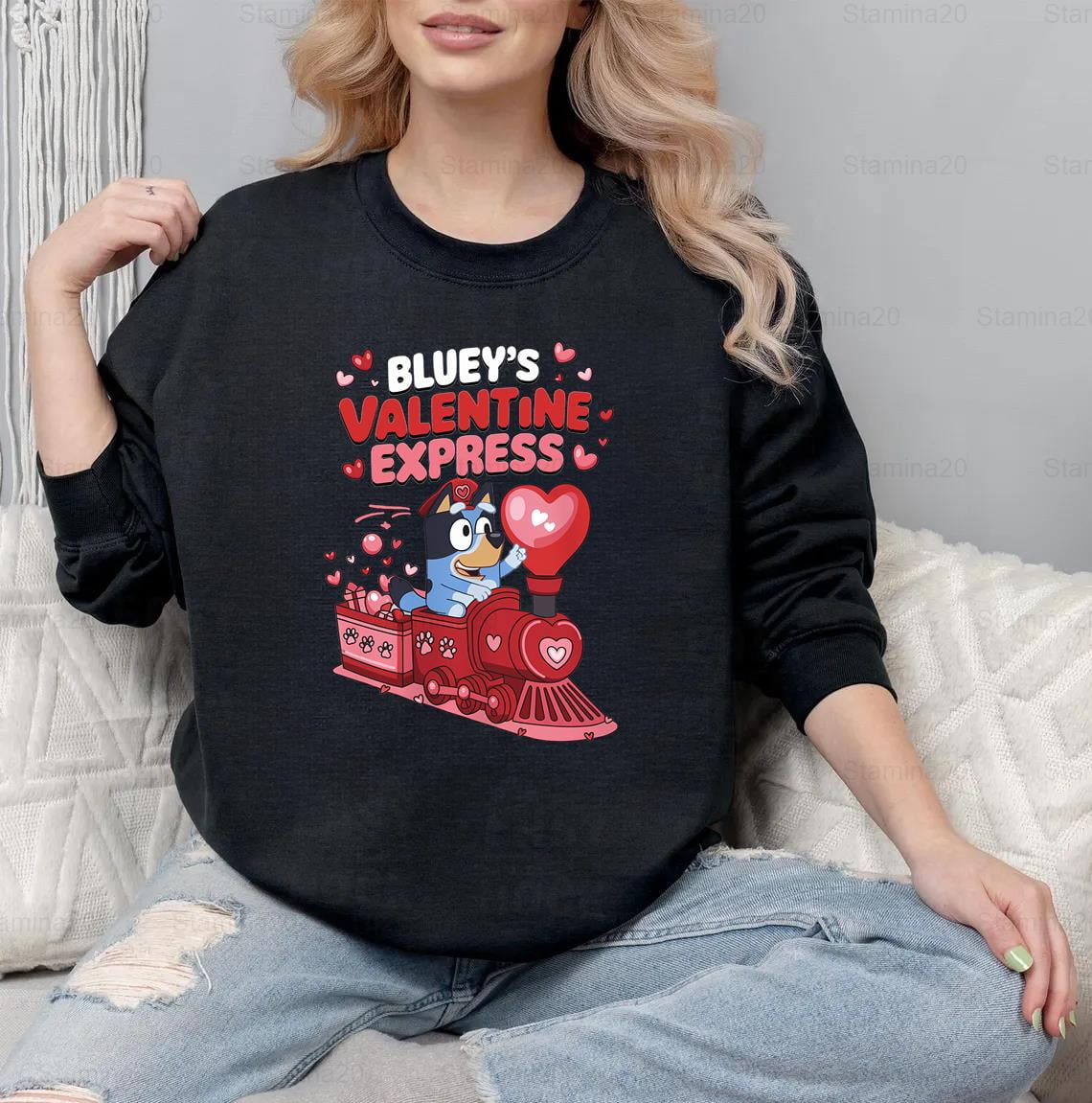 Bluey Valentine Express Train Sweatshirt Cute Matching Outfit, for men & women, up to size 5XL ...