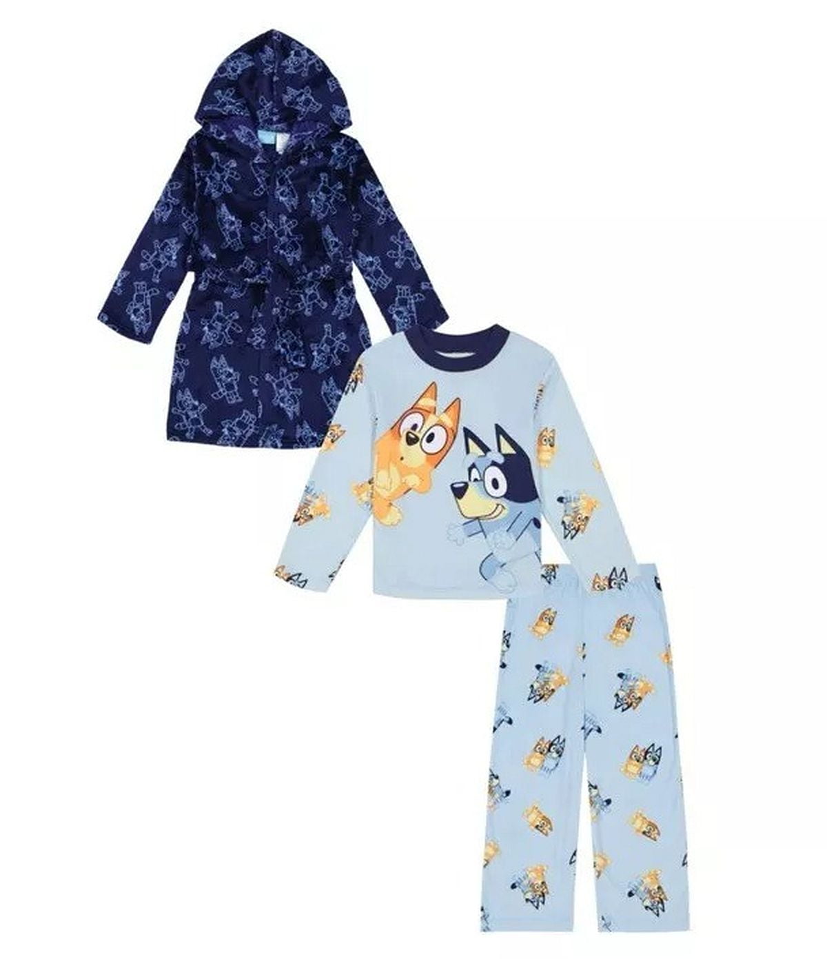 Bluey and Bingo Boy's Fleece Hooded Blue Bathrobe and Pajama Set, Size ...