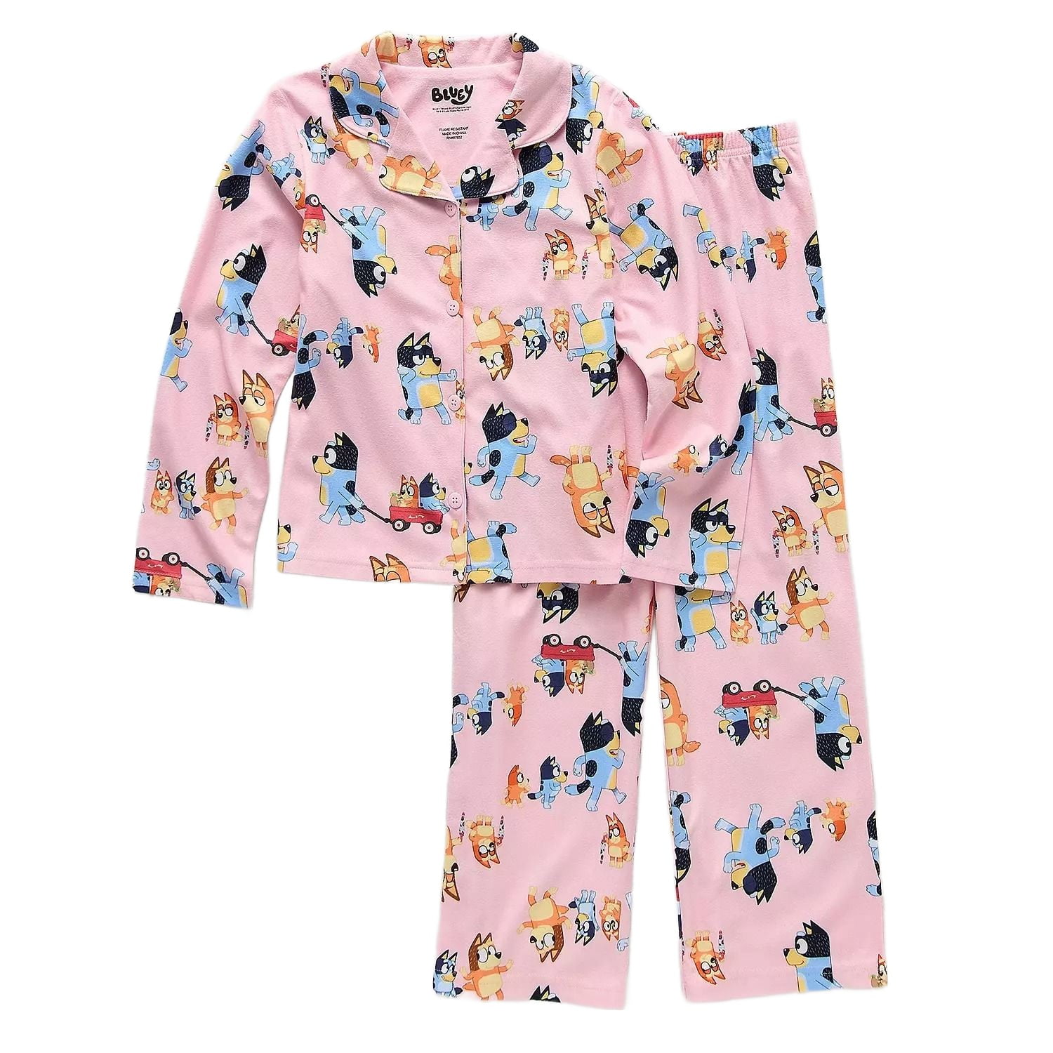 Bluey and Bingo Family Time Toddler Girl's Pink Flannel Button Down ...