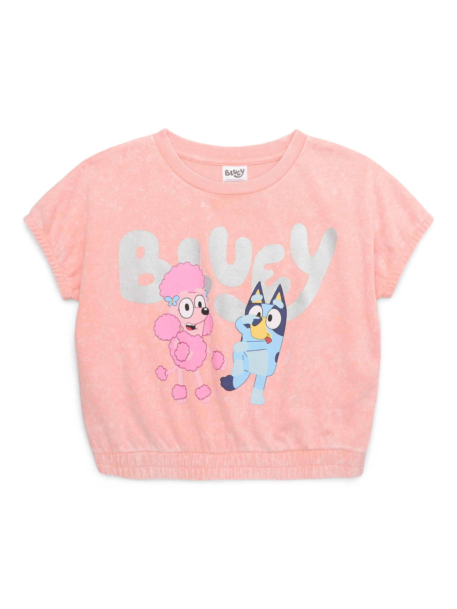 Bluey Girls Iridescent Short Sleeve Top - Wash Graphic Tee - Walmart.com