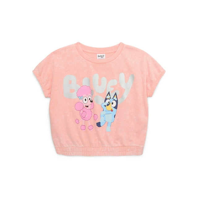 Bluey and Coco Girls Iridescent Short Sleeve Graphic Top, Sizes 4-16 ...
