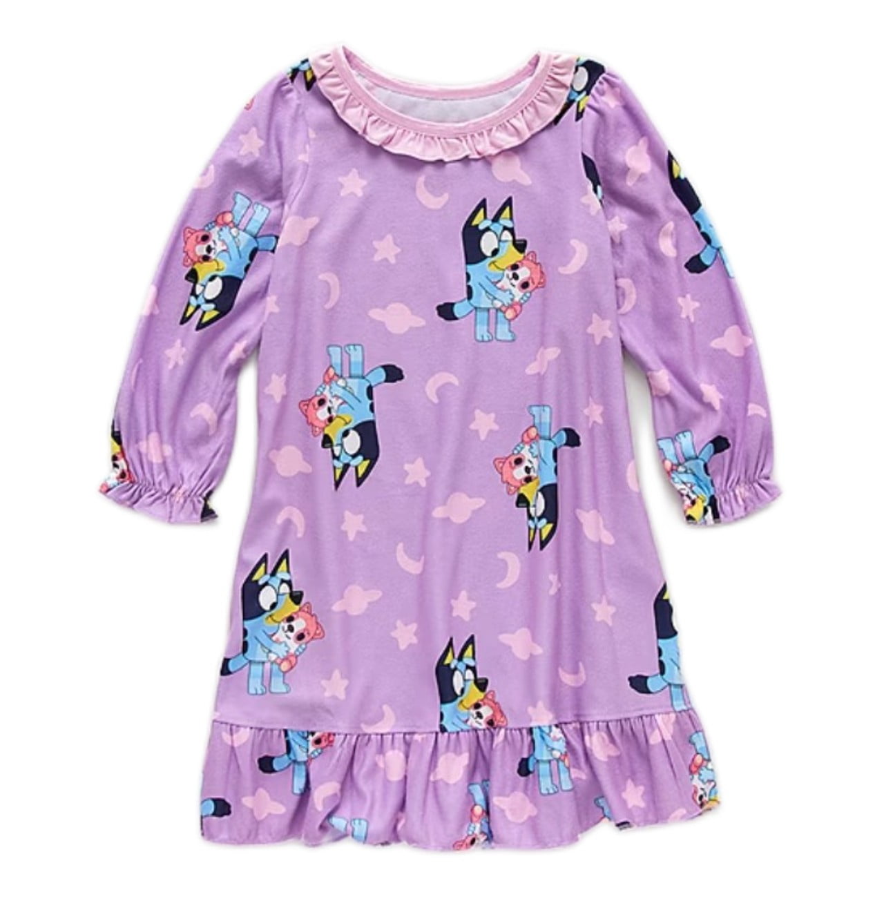 Bluey and Polly Puppy Bedtime Big Girl's Soft Purple Nightgown, Gown ...