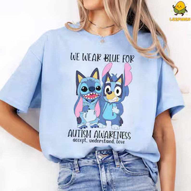 Bluey and Stich Autism Shirt, Bluey Wear Blue For Autism Shirt, Bluey ...