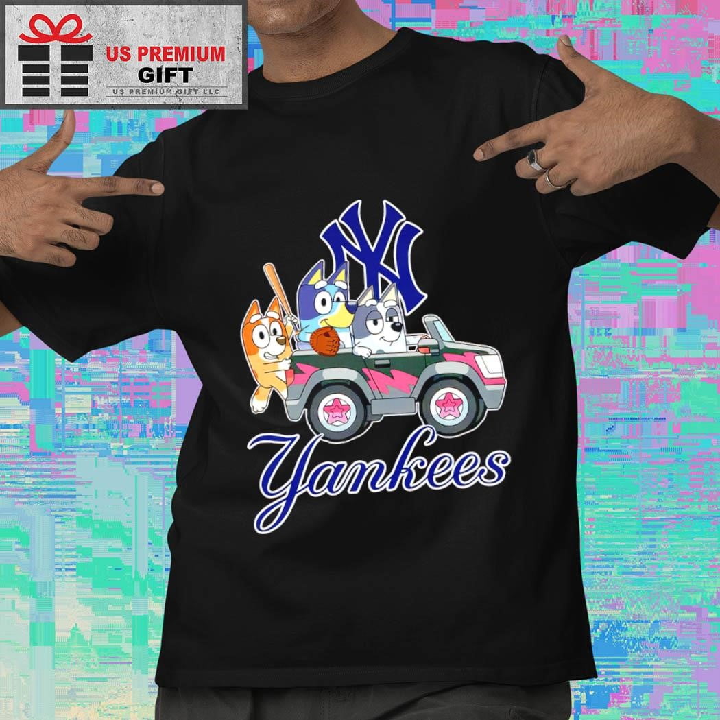Bluey drive a car New York baseball logo shirt ,Light Pink Color,Size ...