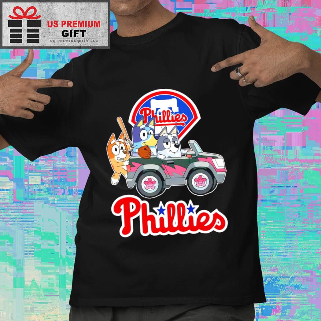 Bluey drive a car Philadelphia baseball logo shirt ,White Color,Size M ...
