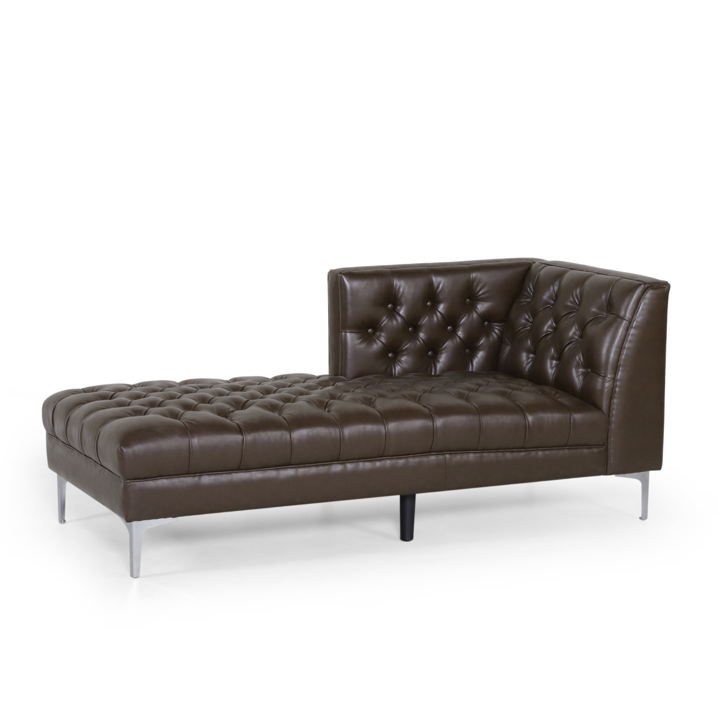Bluffton Contemporary Tufted One Armed Chaise Lounge, Dark Brown and ...