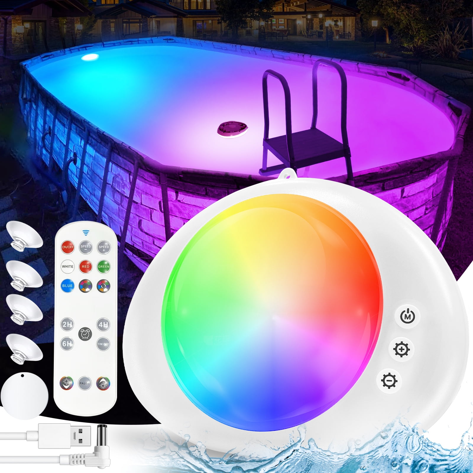 Blufree's Rechargeable Submersible LED Pool Lights with Remote, Color ...