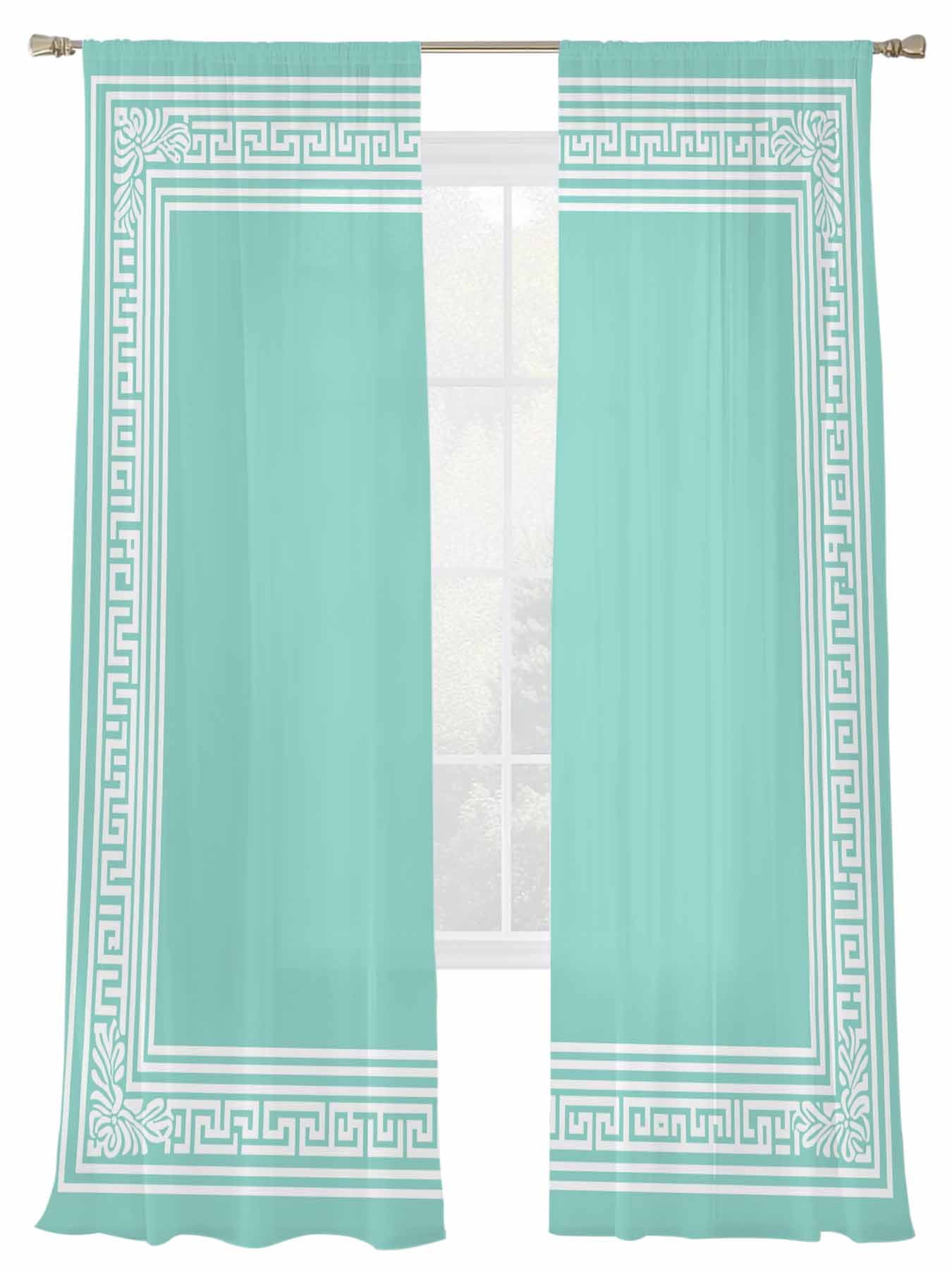 Bluish Green Abstract Art Sheer Curtains for Living Room Bedroom ...