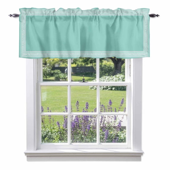 Bluish Green Abstract Art Valances for Windows, Geometric Greek Key ...