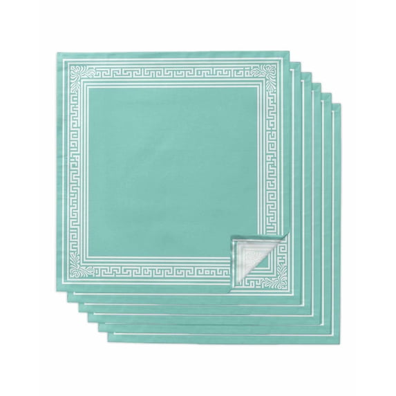 Bluish Green Greek Key Cloth Napkins Set of 6 Reusable Dinner Napkins ...