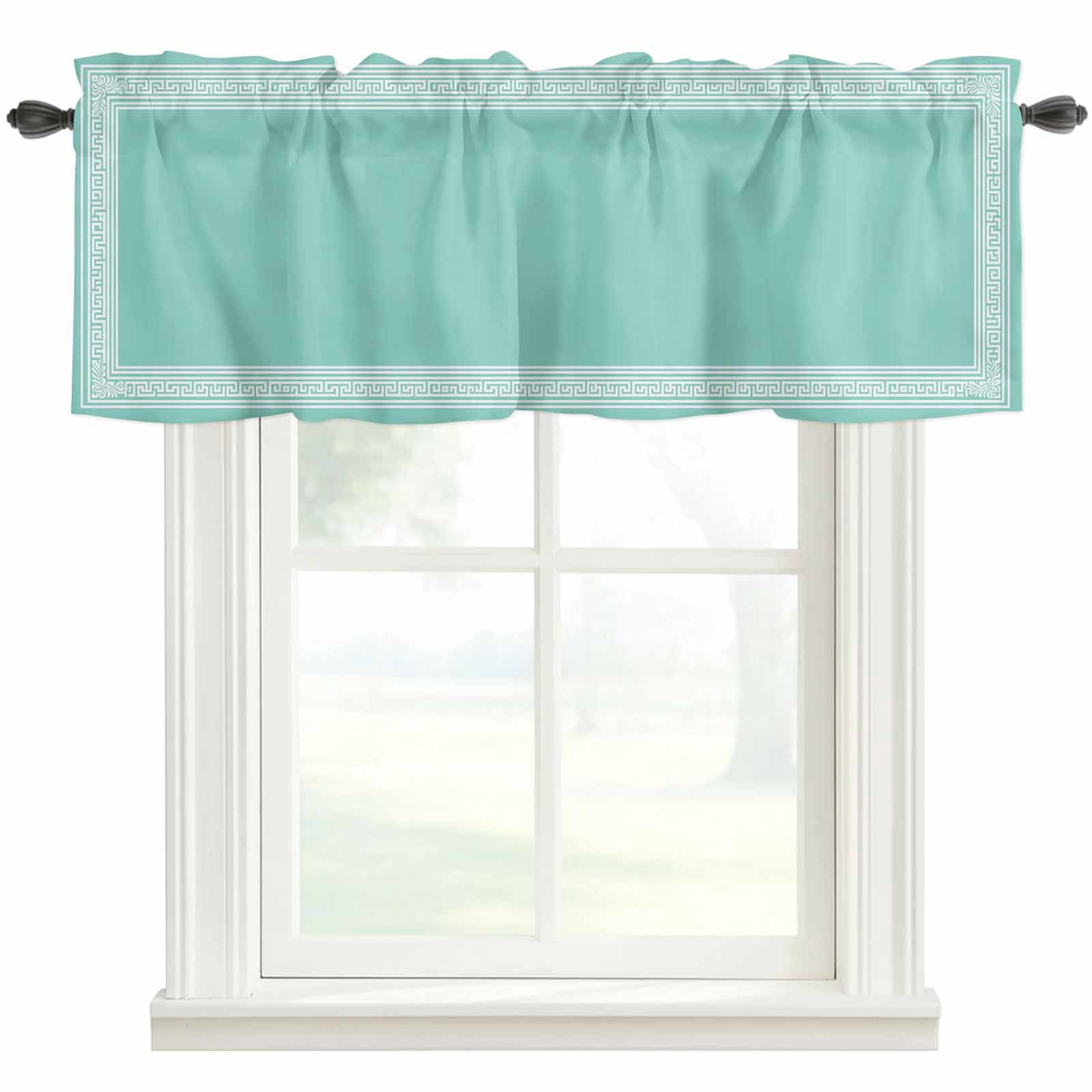 Bluish Green Greek Key Farmhouse Short Window Curtain Valances ...