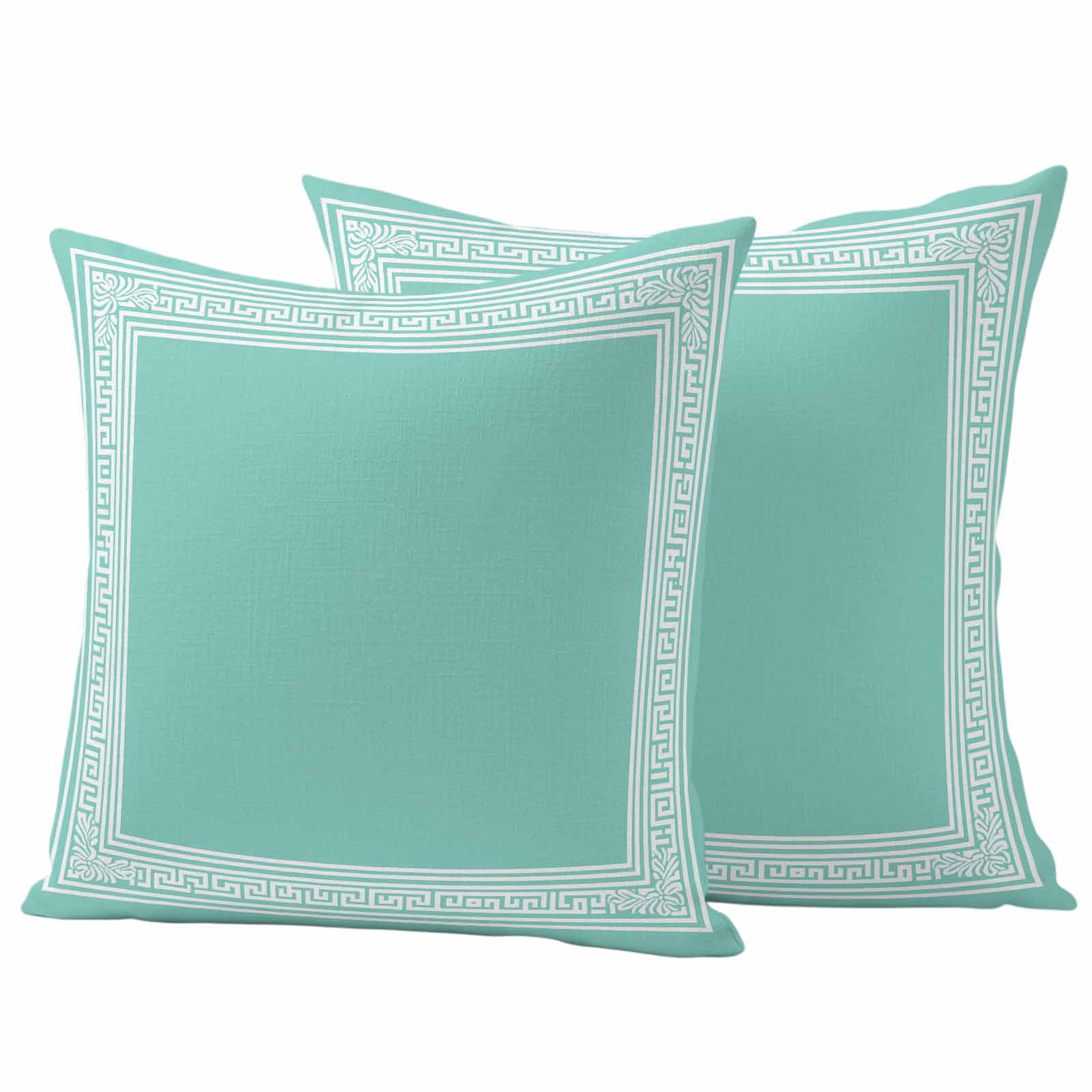 Bluish Green Greek Key Outdoor Waterproof Pillow Covers, Geometric ...