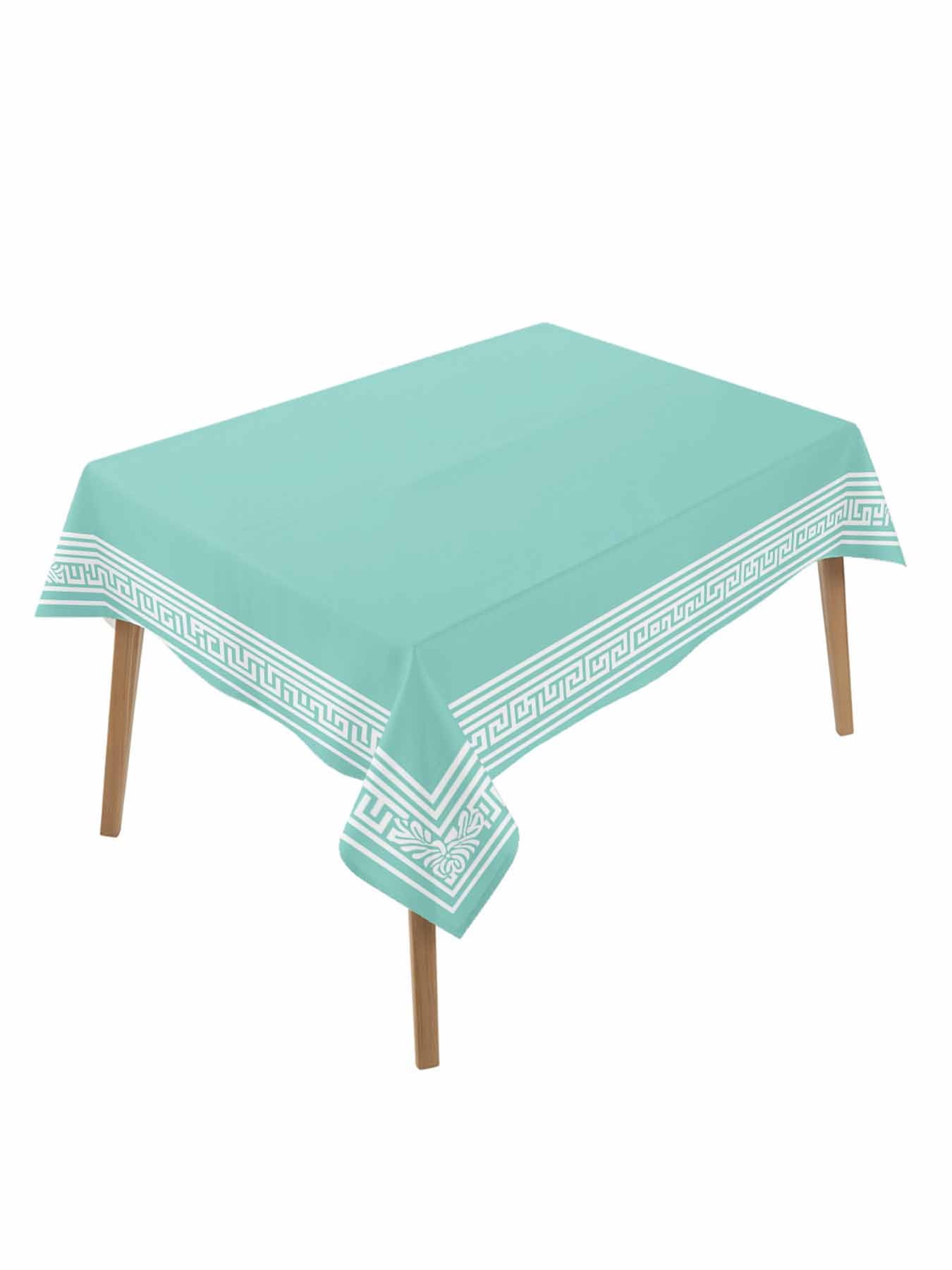 Bluish Green Greek Key Table Cloth, Waterproof Tablecloth for Rectangle ...