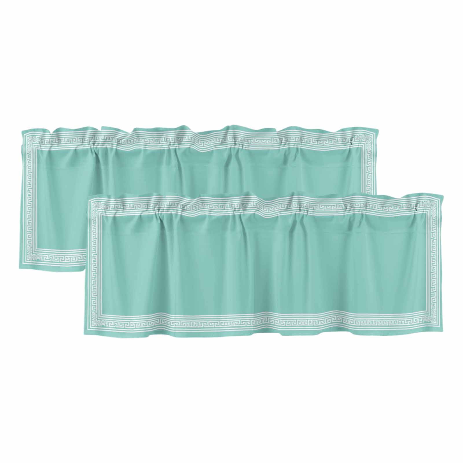 Bluish Green Greek Key Valances for Windows, Decorative Rod Pocket ...