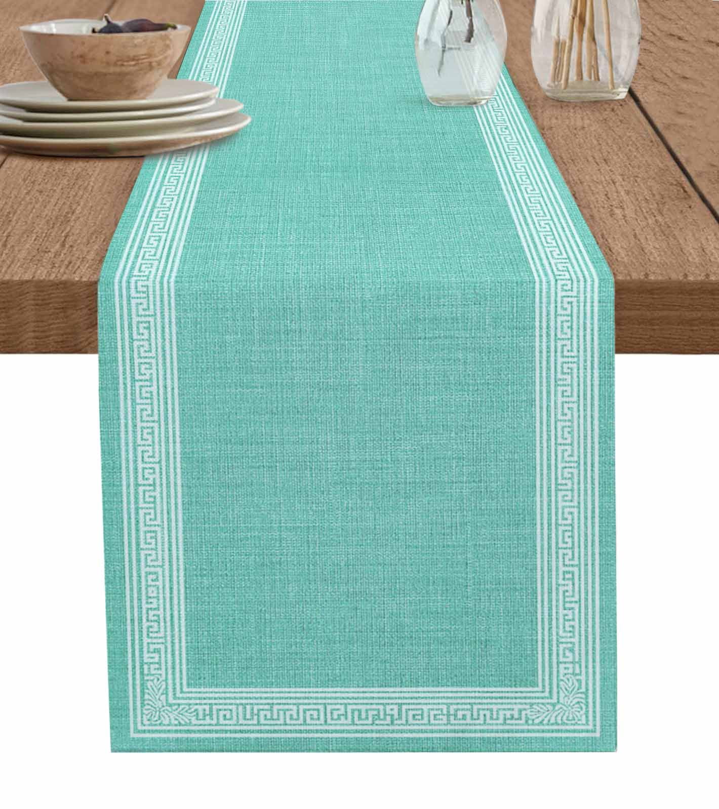 Bluish Green Retro Greek Key Table Runner 60 Inches, Greece Ancient ...