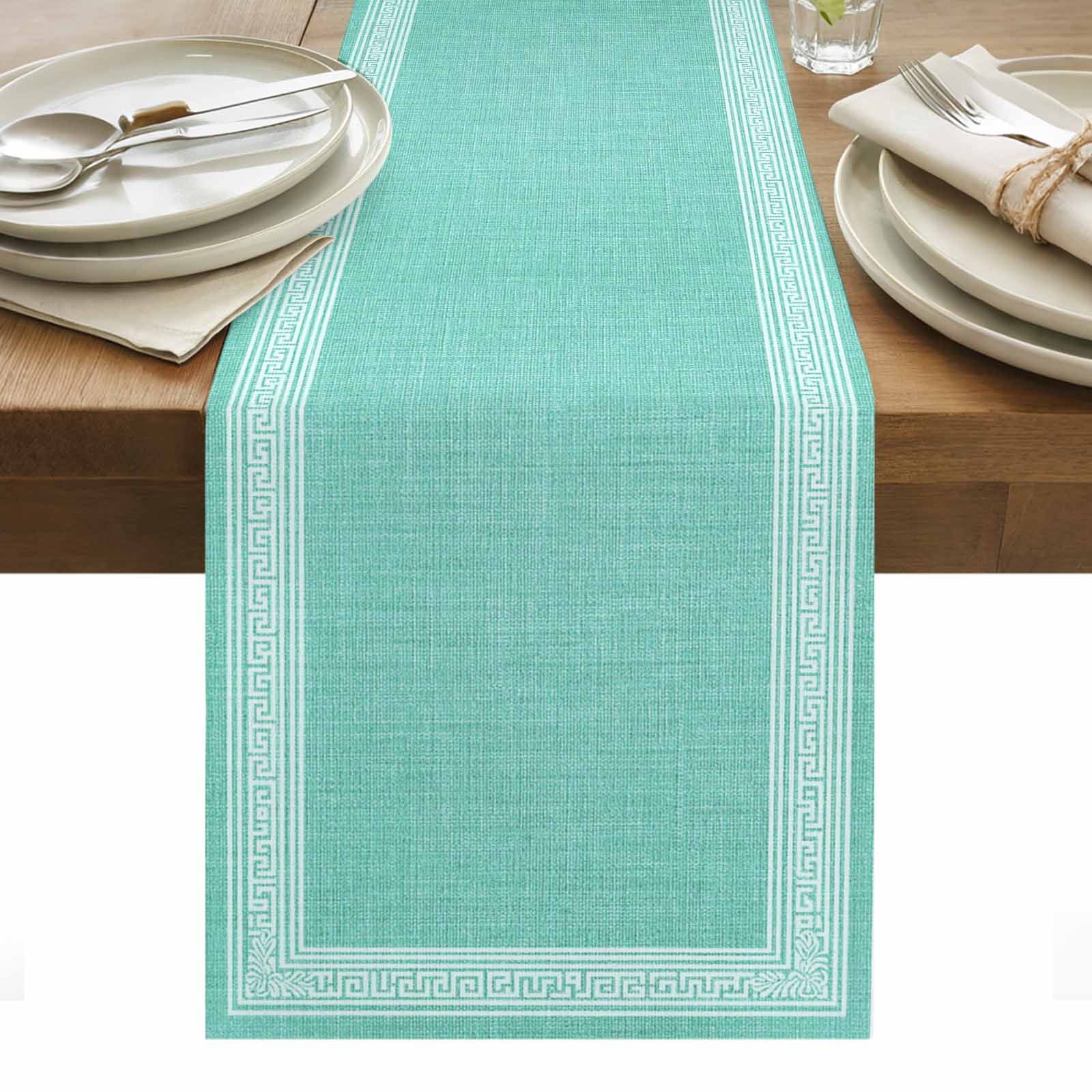 Bluish Green Retro Greek Key Table Runner - 70 Inch Long, Kitchen ...
