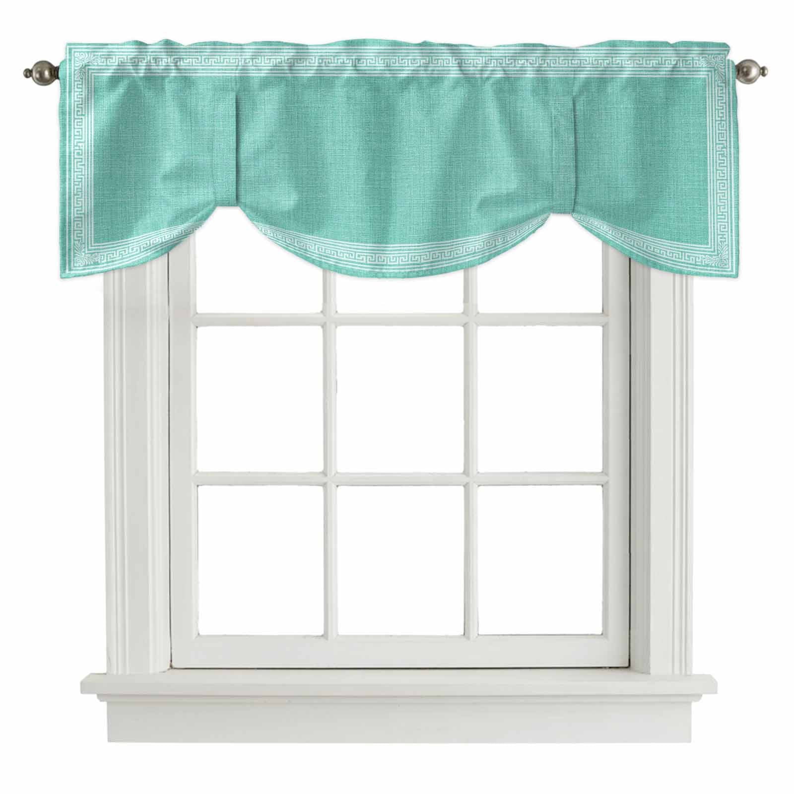 Bluish Green Retro Greek Key Tie Up Valance Curtains for Windows ...