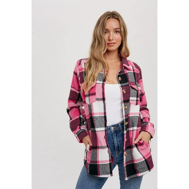 Bluivy Flannel Plaid Shacket, Pink - Walmart.com