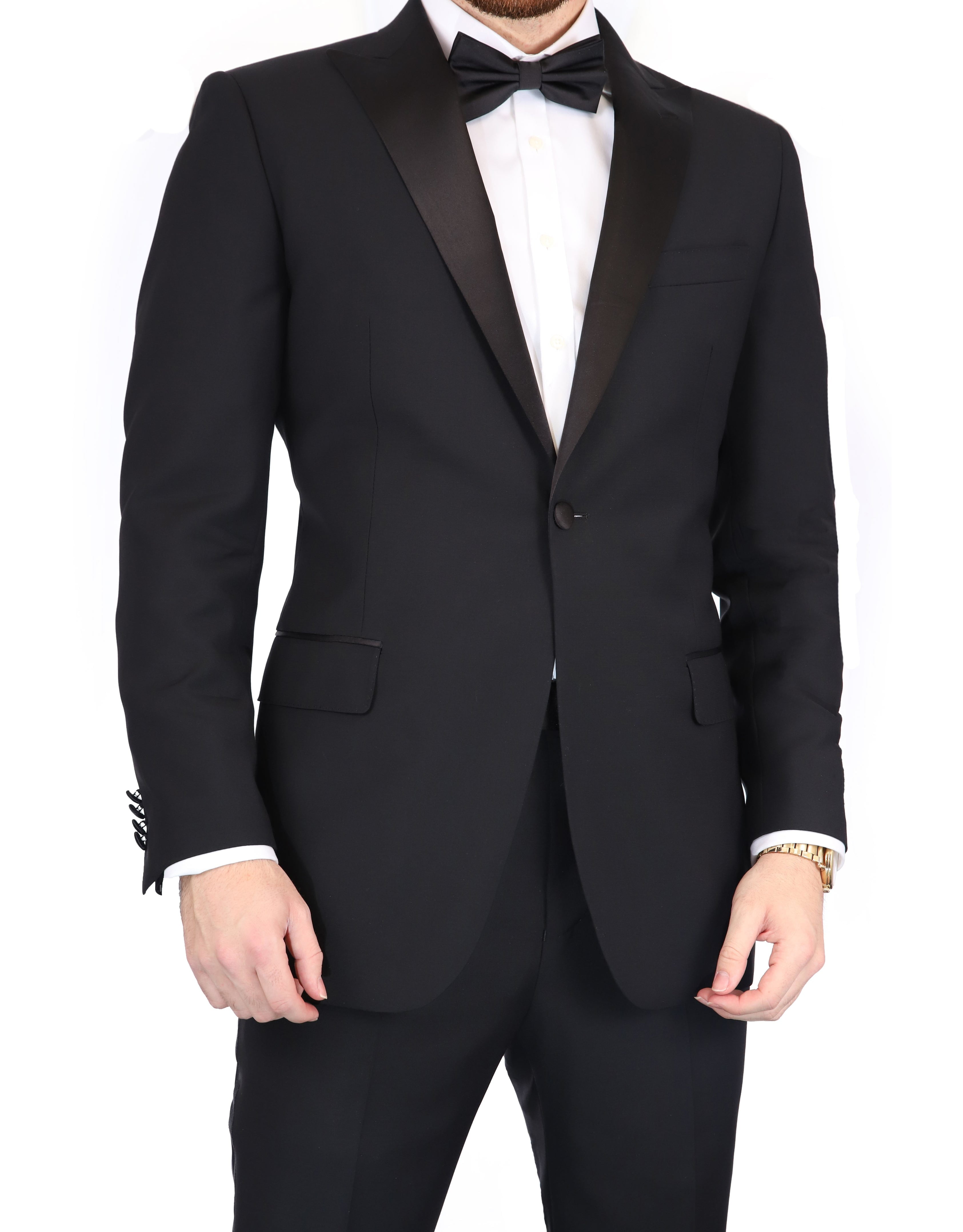 Blujacket Mens Black Peak Lapel Zignone Wool Slim Fit Tuxedo - Walmart.com