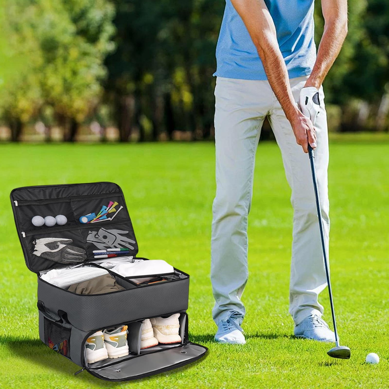 Blukids 2 Layer Golf Trunk Organizer with Golf Balls Bag, Upgraded ...