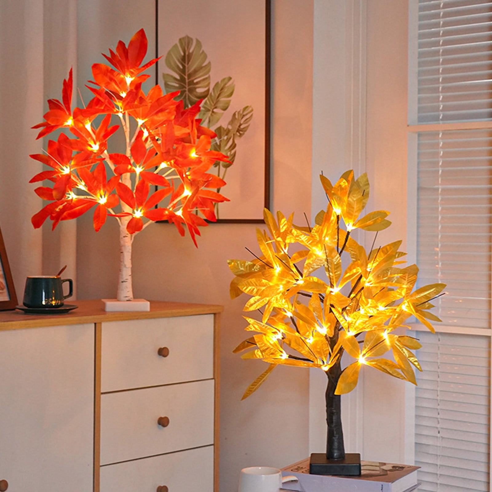 Blukids 23.6 Inch Fall Tree with Lights Warm White Fall Tree Light with ...