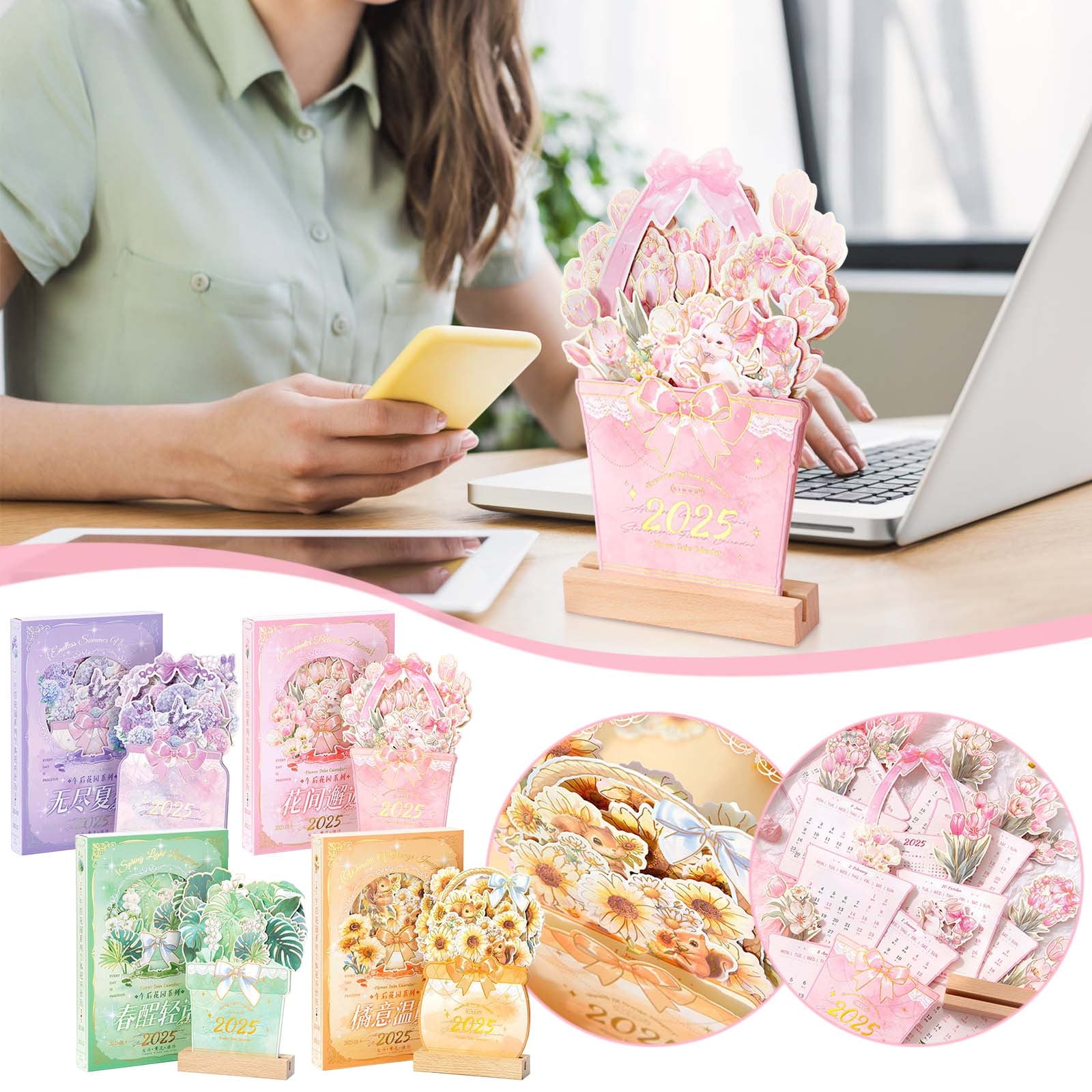 Blukids 3D Bloomy Flowers Desk Calendar 2025 Small Desk Calendar Mini ...