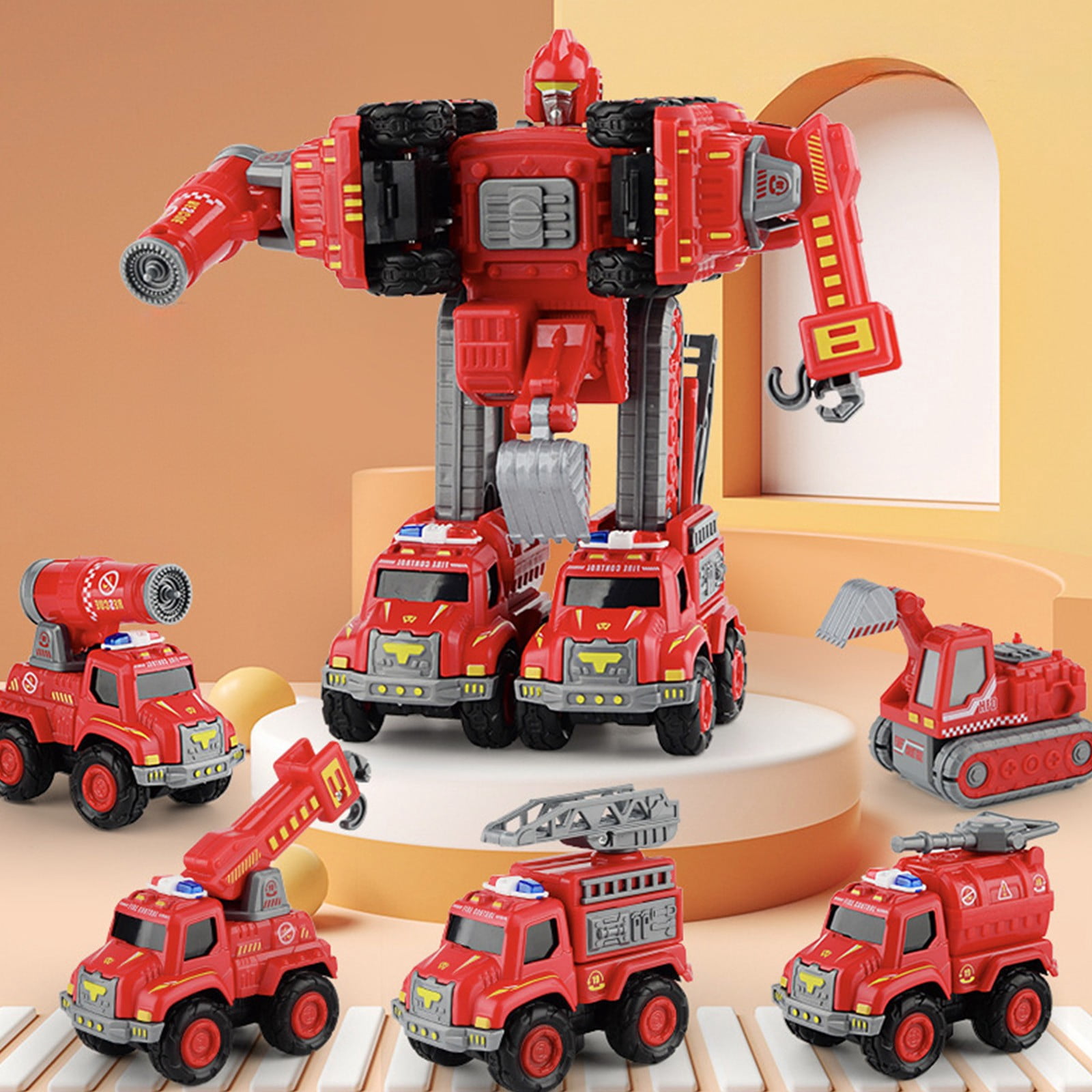 Blukids 5 in 1 Dinosaur Transformer Toys Construction Vehicle Set Fire ...
