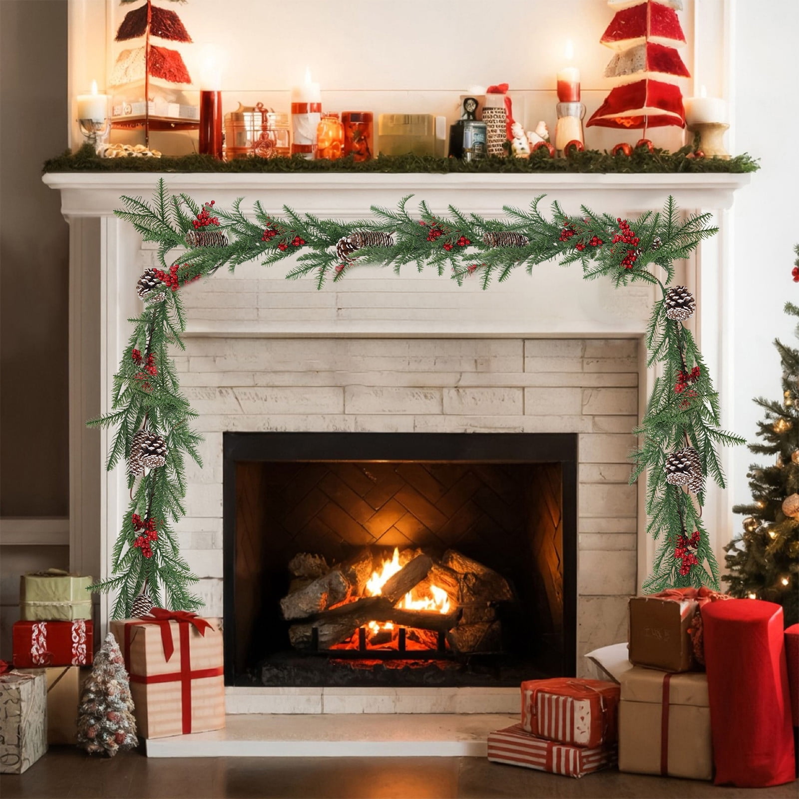 Blukids Artificial Berry Garland 75in Plastic Pinecone Rattan Vine for ...