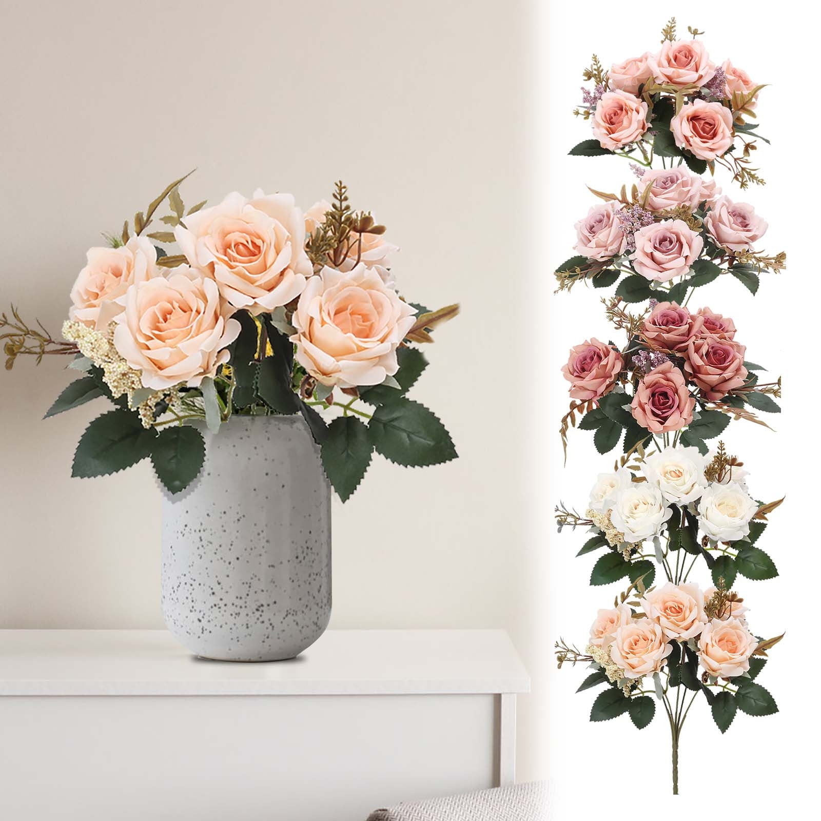 Blukids Artificial Rose Flowers Bulk Fake Silk Roses Bouquet with Stem ...