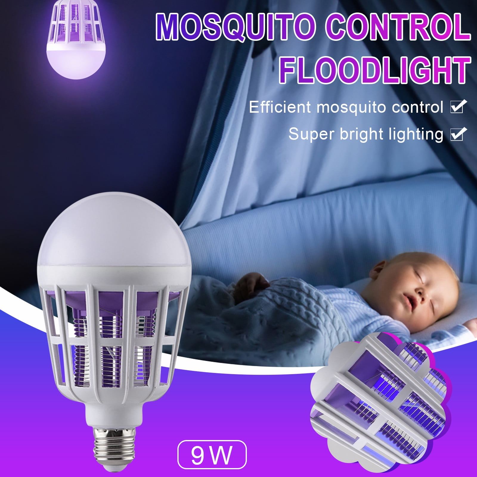 Blukids Bug Zapper Light Bulb, 2 in 1 Mosquitoes Killer Lamp Led ...